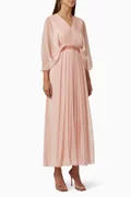 Buy MANEL Pink Ariel Pleated Midi Dress in Chiffon & Silk Online for ...