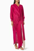 Buy Twinkle Hanspal Pink Scarlett Draped Maxi Dress in Silk for Women ...