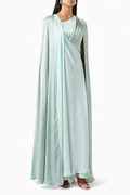 Buy MANEL Green Peody Cape Maxi Dress in Silk-crepe & Chiffon for Women ...