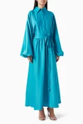 Buy Latifa Blue Lavin Maxi Dress in Satin Online for Women | Ounass Saudi