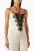Buy Rozie Corsets Neutral Scallop-edged Lace Corset Top in Linen Online ...