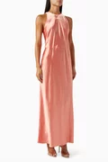 Buy Vince Orange Lean Halter Maxi Dress in Satin Online for Women ...
