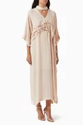 Buy Twinkle Hanspal Neutral Nadia Frill Kaftan-style Dress in Crepe ...