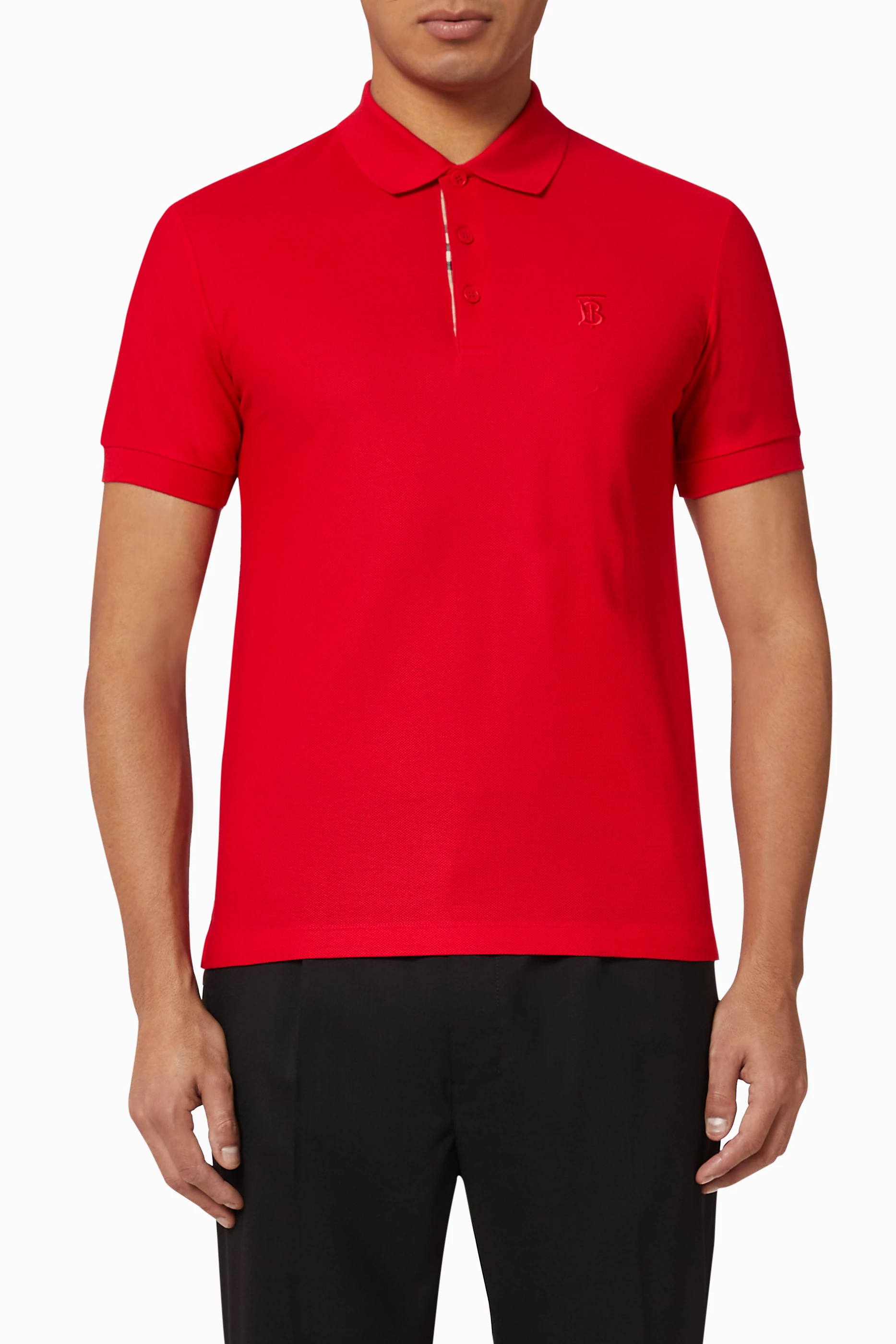 Buy Burberry Red Monogram Motif Cotton Pique Polo Shirt For Men Online Ounass Saudi