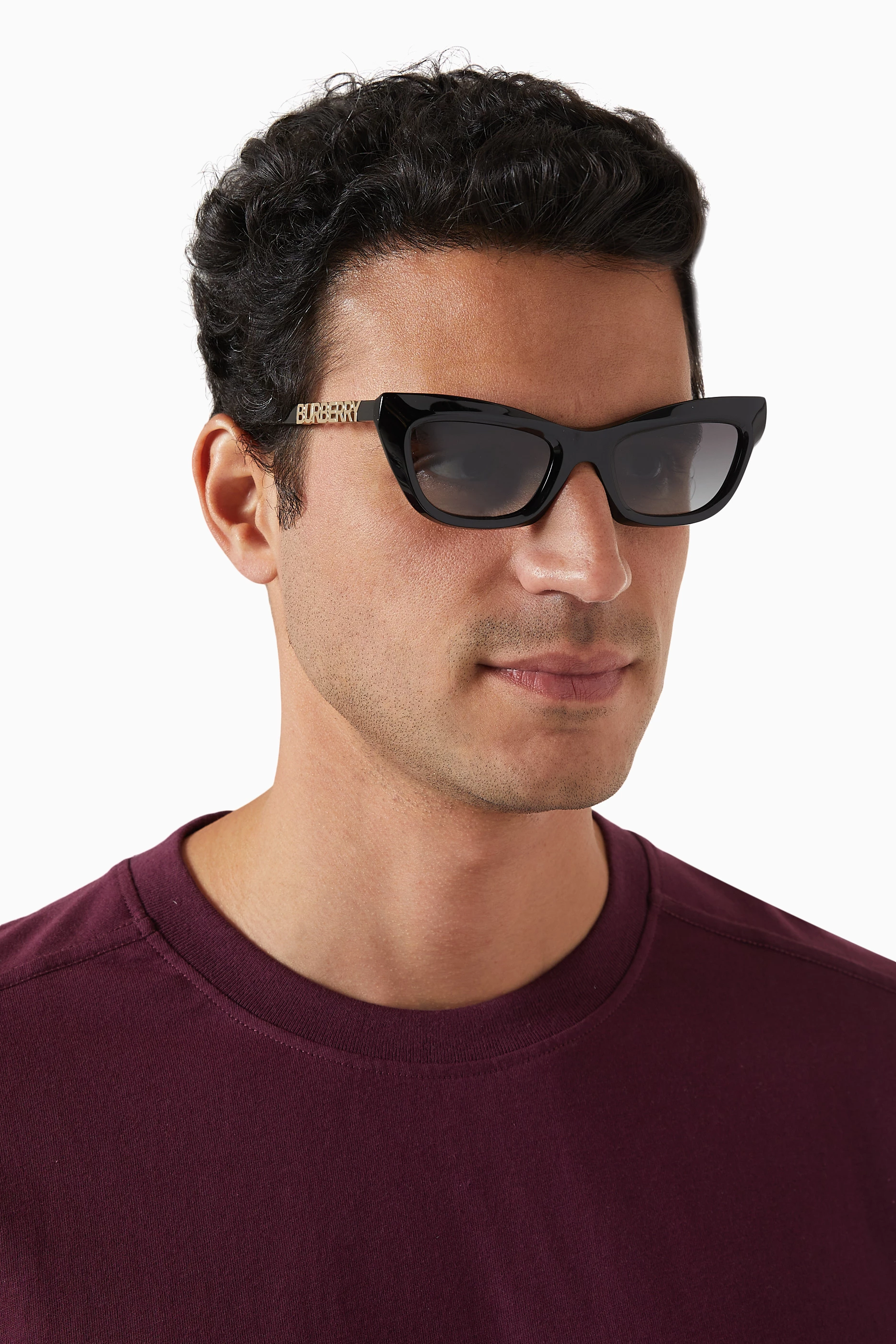 Buy Burberry Black Logo Cat eye Sunglasses in Acetate Metal For UNISEX Online Ounass Saudi