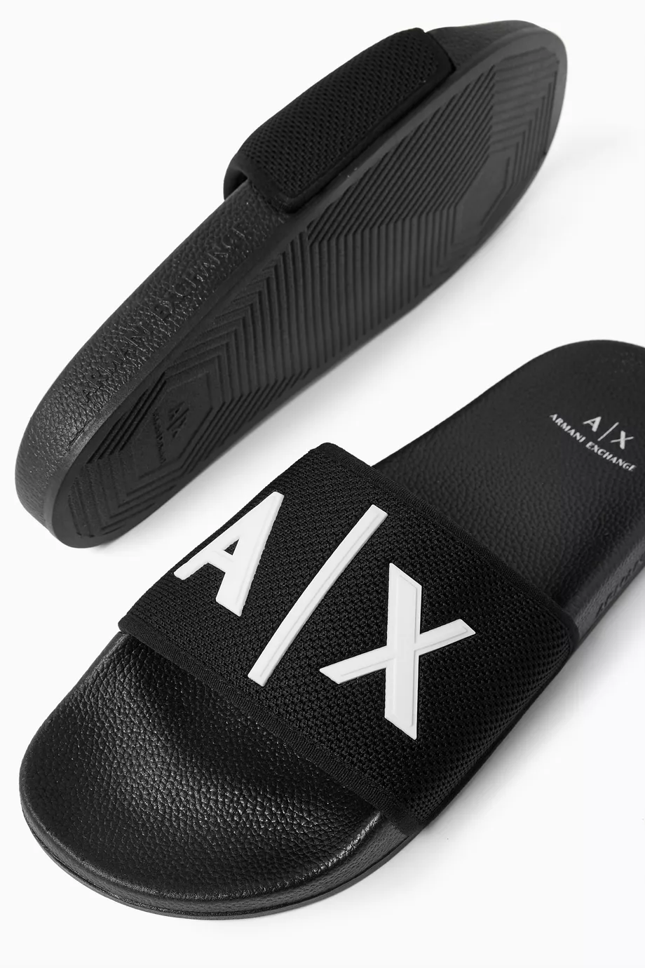 Buy Armani Exchange Black Mykonos AX Logo Slides For Men Online Ounass Saudi