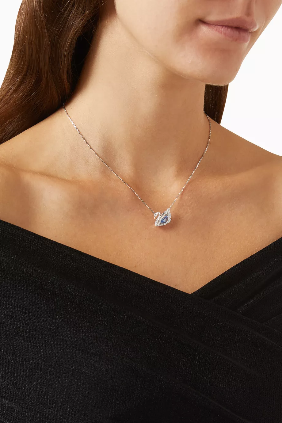 Swarovski dancing swan necklace blue rhodium plated store
